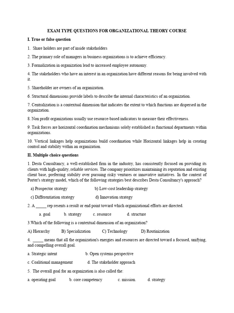 Ot Exam Exercise Questions | PDF | Innovation | Goal