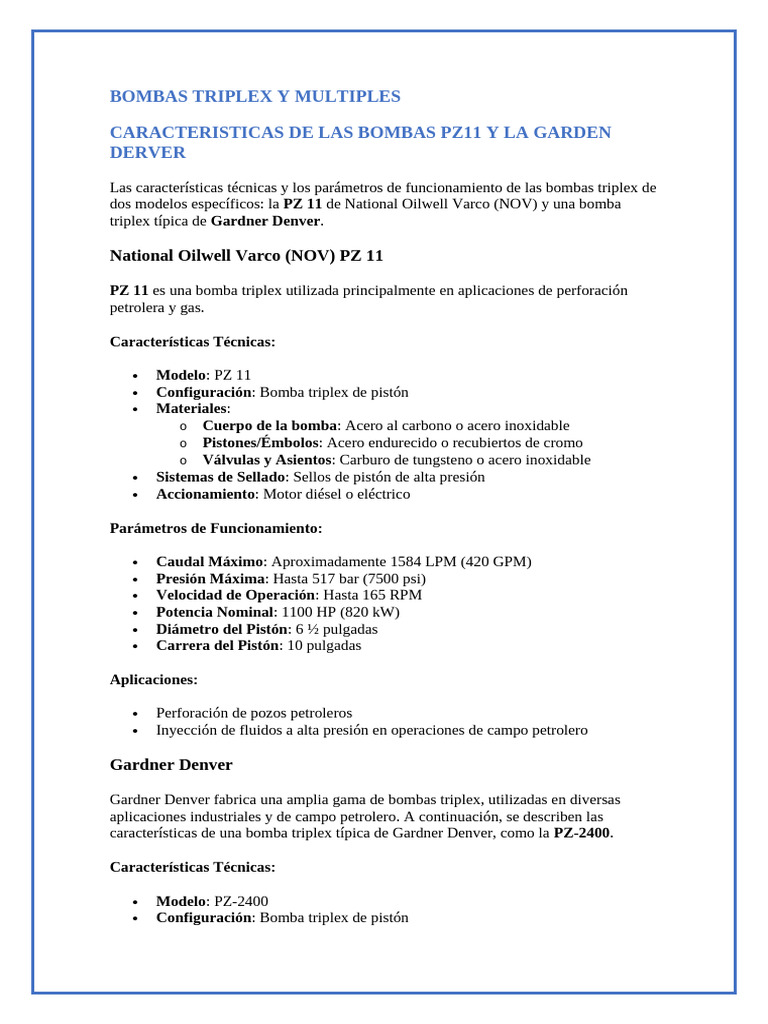 Características de Bombas Triplex y Quíntuplex | PDF | Pistón ...