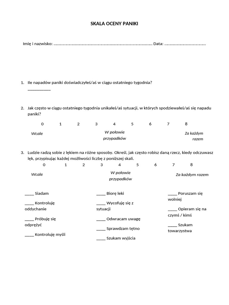 1 - Skala Oceny Paniki | PDF
