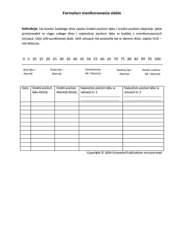 1 - Formularz Monitorowania Siebie | PDF