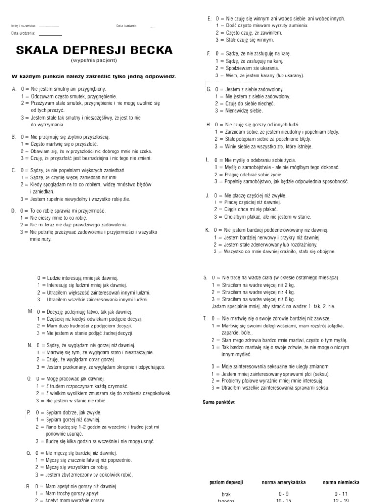 1 - Skala Depresji Becka | PDF