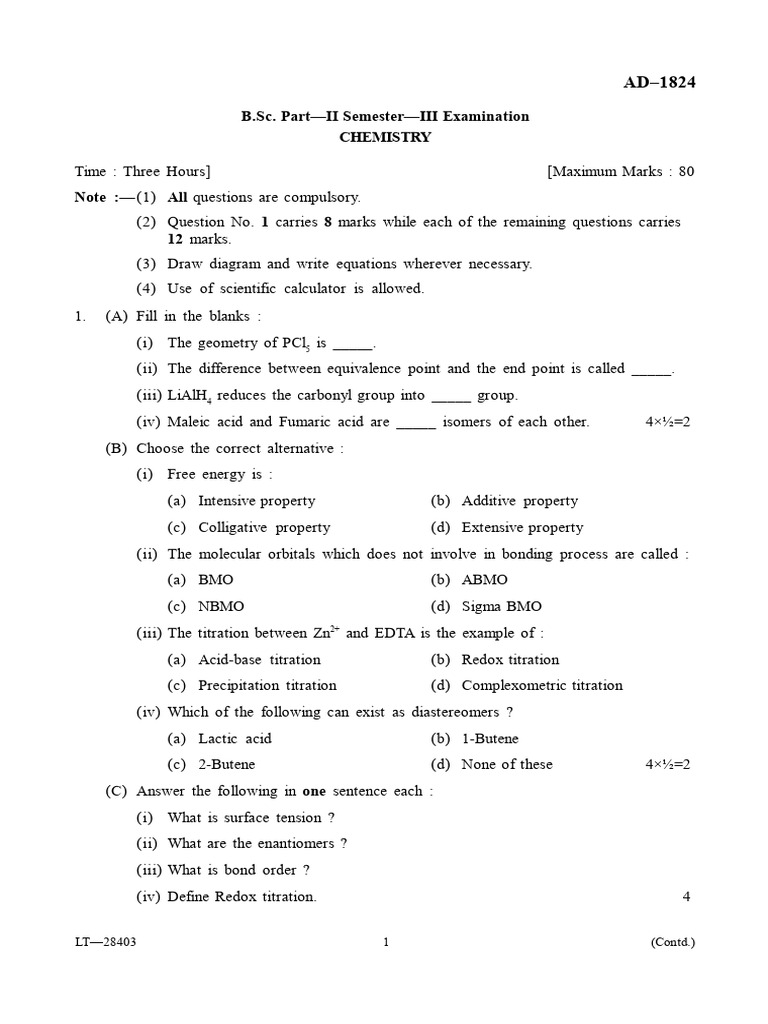 BSC 3 Sem Chemistry Ad 1824 S 2023 | PDF | Carboxylic Acid | Applied And Interdisciplinary Physics