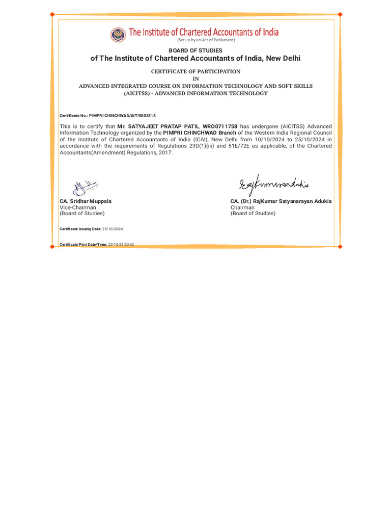 Adv Icitss Aitt Certificate - Aspx | PDF