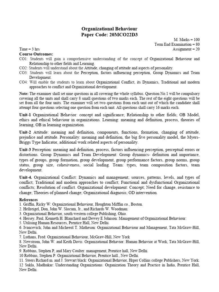 Unit - 1 Organisational Behaviour. | PDF | Classical Conditioning | Learning