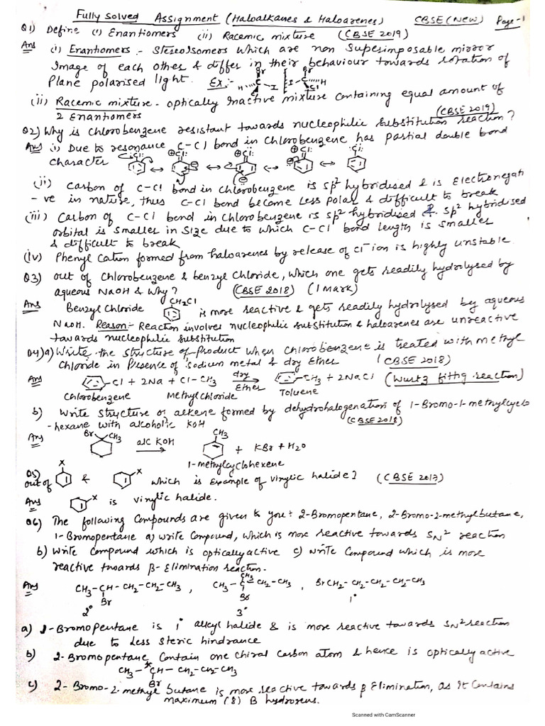 Imp Questions Cbse Haloalkanes & Haloarenes | PDF