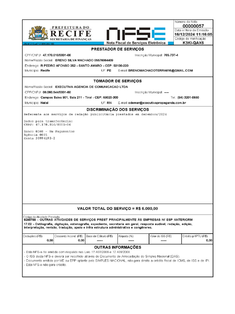 NFSe 00000057 07657374 | PDF