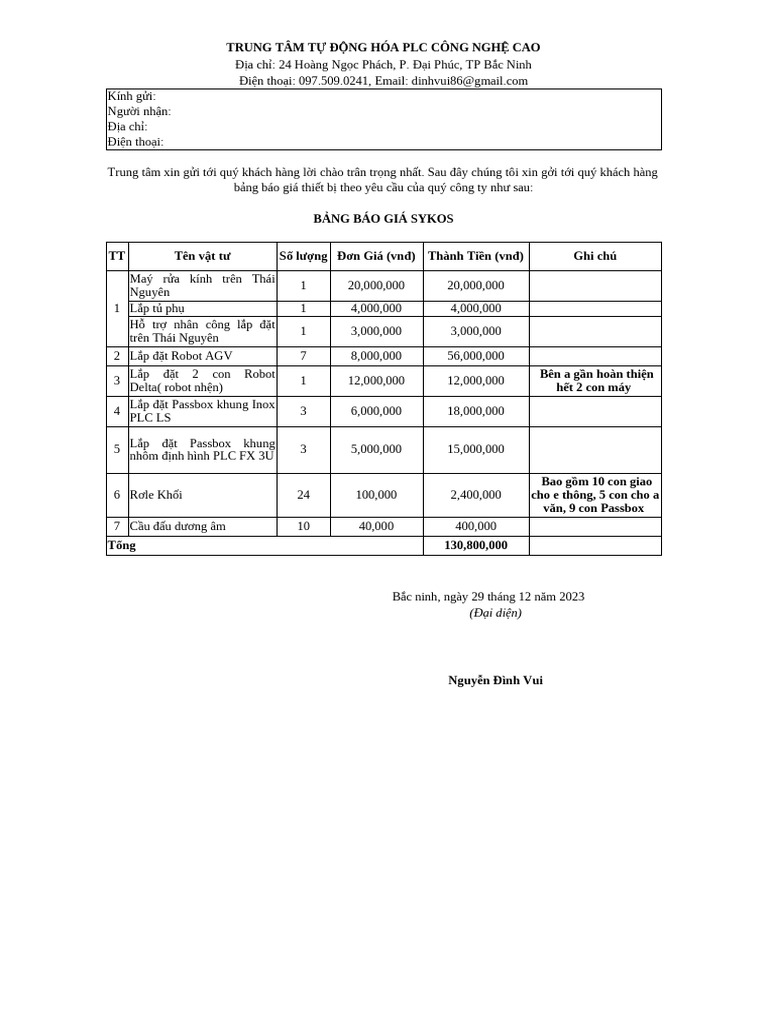 Báo Giá Sykos | PDF