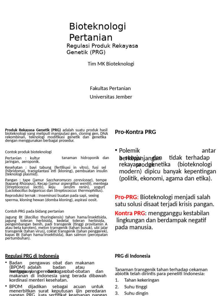 Materi 15 Regulasi Produk Rekayasa Genetik | PDF