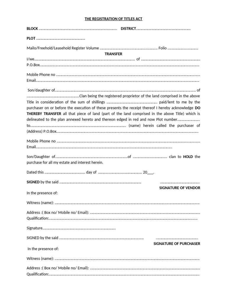 Land Transfer and Consent Application Form | PDF | Civil Law (Common ...