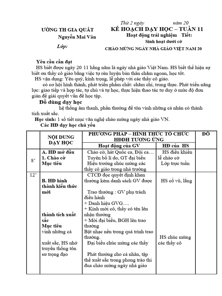 KHBD-1A6 -TUẦN 11- NGUYỄN MAI VÂN | PDF