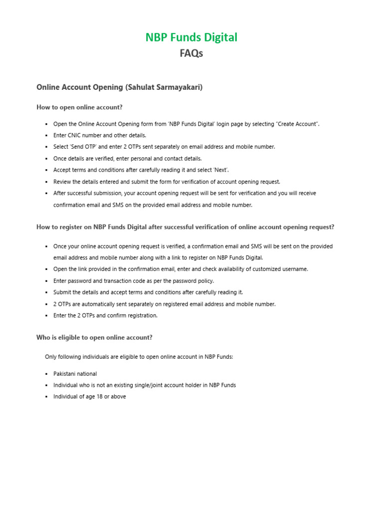 NBP Funds Digital FAQs | PDF | Investing | Online Banking