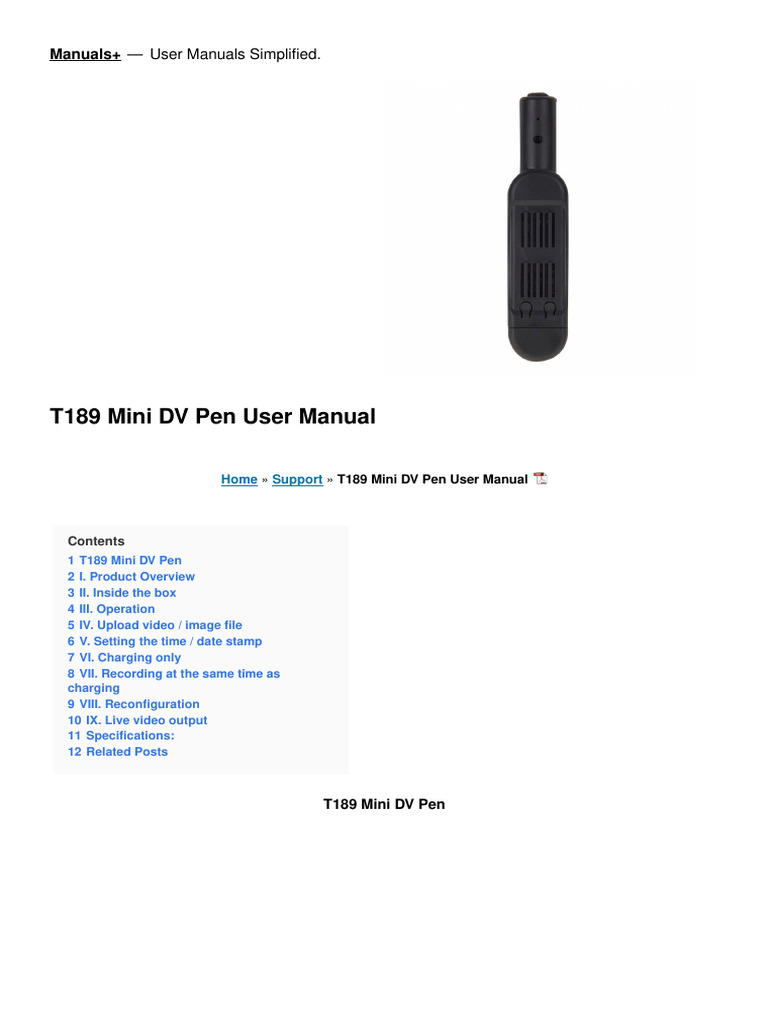 t189 Mini DV Pen User Manual | PDF | Camera | Usb