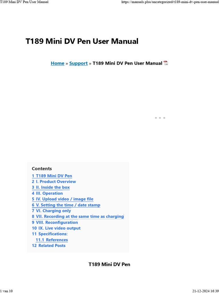 T189 Mini DV Pen User Manual | PDF | Computer File | Camera