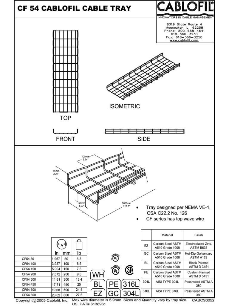 Ficha Tecnica Canasta Cablofil CF54 | PDF