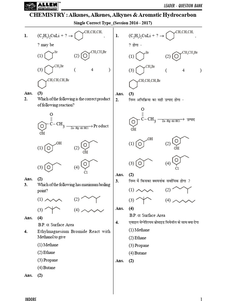 Chemistry Question Bank: Alkanes & Reactions | PDF | Alkane | Chemistry