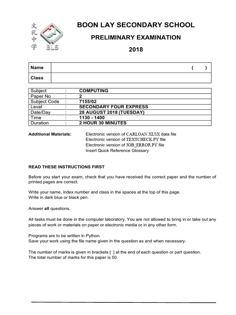 BLSS 2018 Computing P2 | PDF | Computer Program | Programming