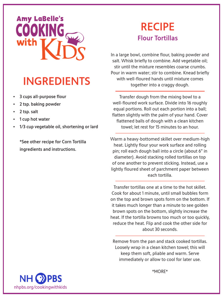 Amy LaBelle Cooking With Kids Recipe Flour Tortillasppspsososjdkfkgo ...