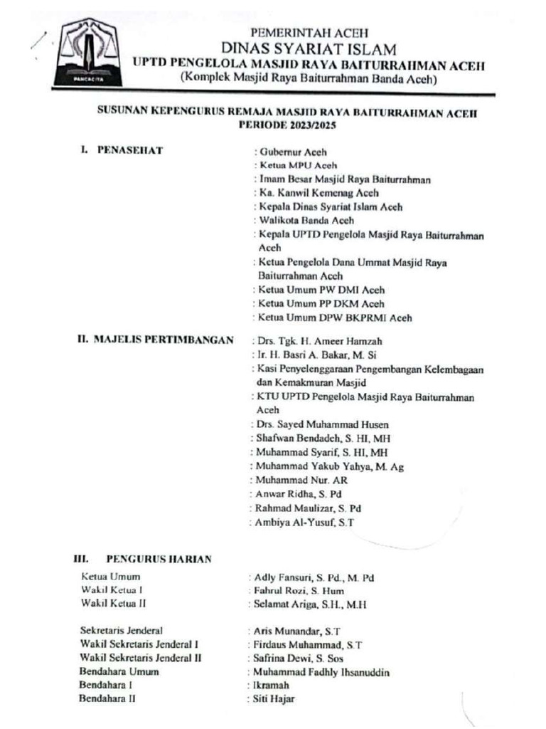 Susunan Pengurus Remaja Masjid | PDF