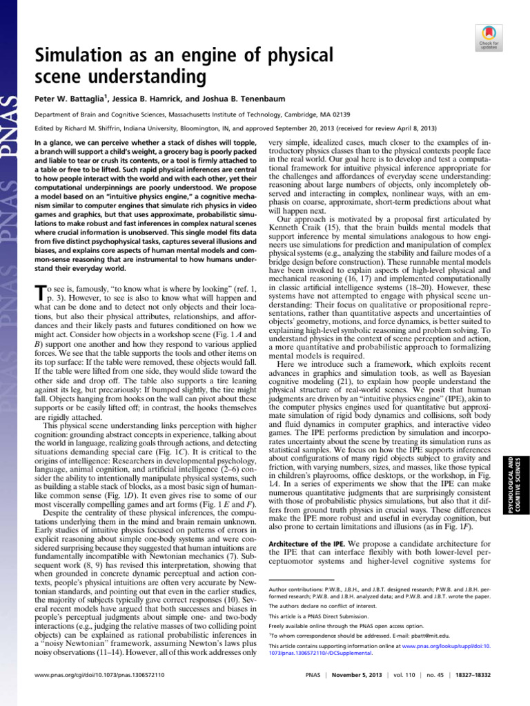 Battaglia 2013 Intuitive Physics | PDF | Simulation | Force