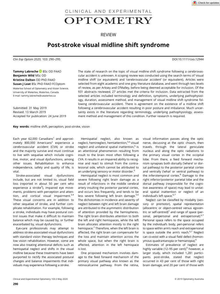 Clin Experimental Optometry - 2019 - Labreche - Post Stroke Visual ...