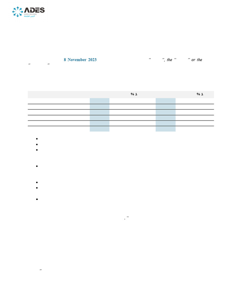 ADES Holding Q3 Results Earnings Release English | PDF | Expense ...