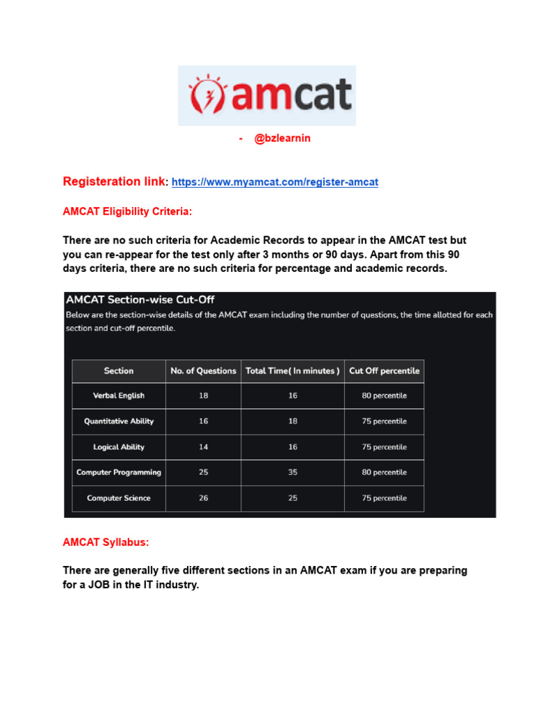 AMCAT Exam Guide: Eligibility & Syllabus | PDF