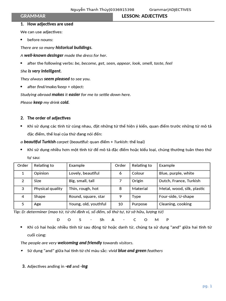 GRAMMAR Adjectives | PDF | Adjective | Linguistics