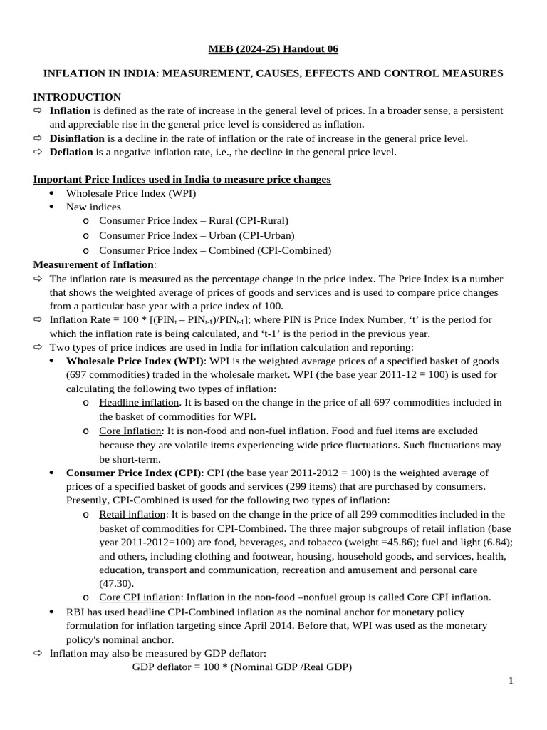MEB (2024-25) Handout 06 (Inflation) | PDF | Inflation | Consumer Price ...