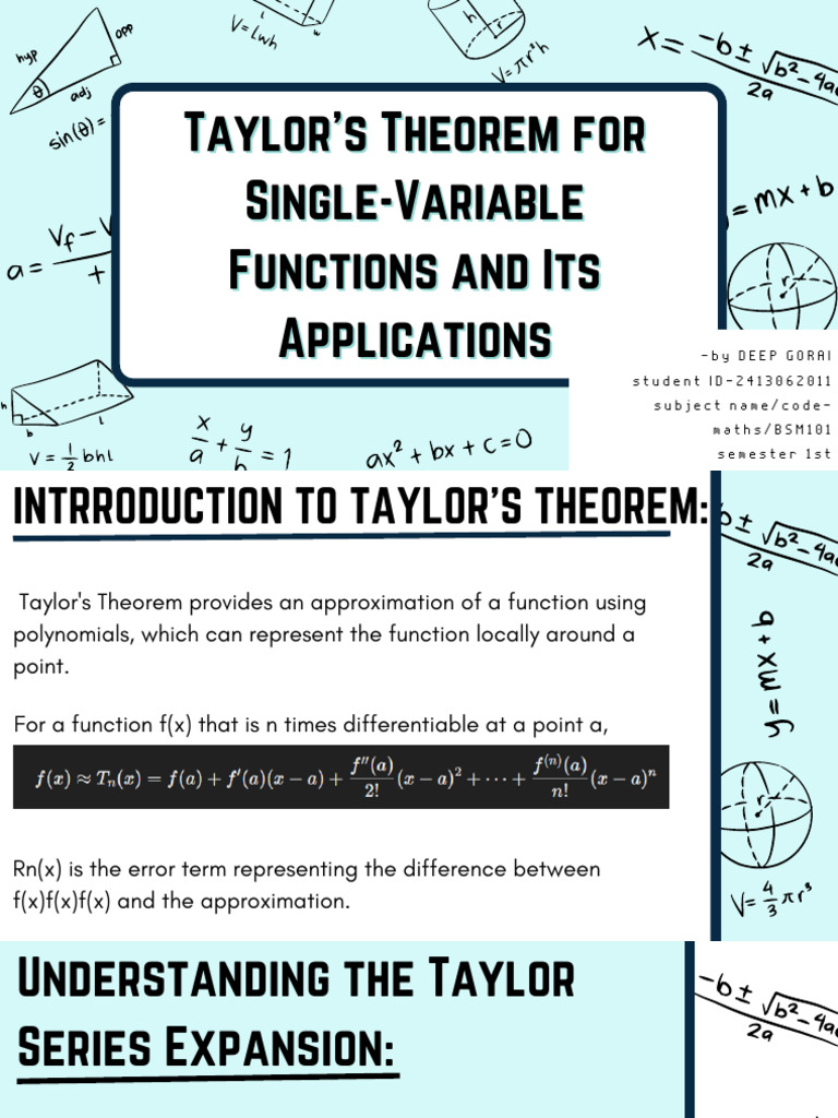Taylor's Theorem for Single-Variable Functions and Its Applications | PDF