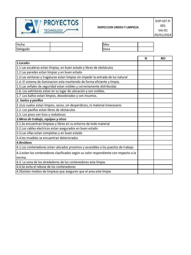 Check List Orden y Limpieza | PDF