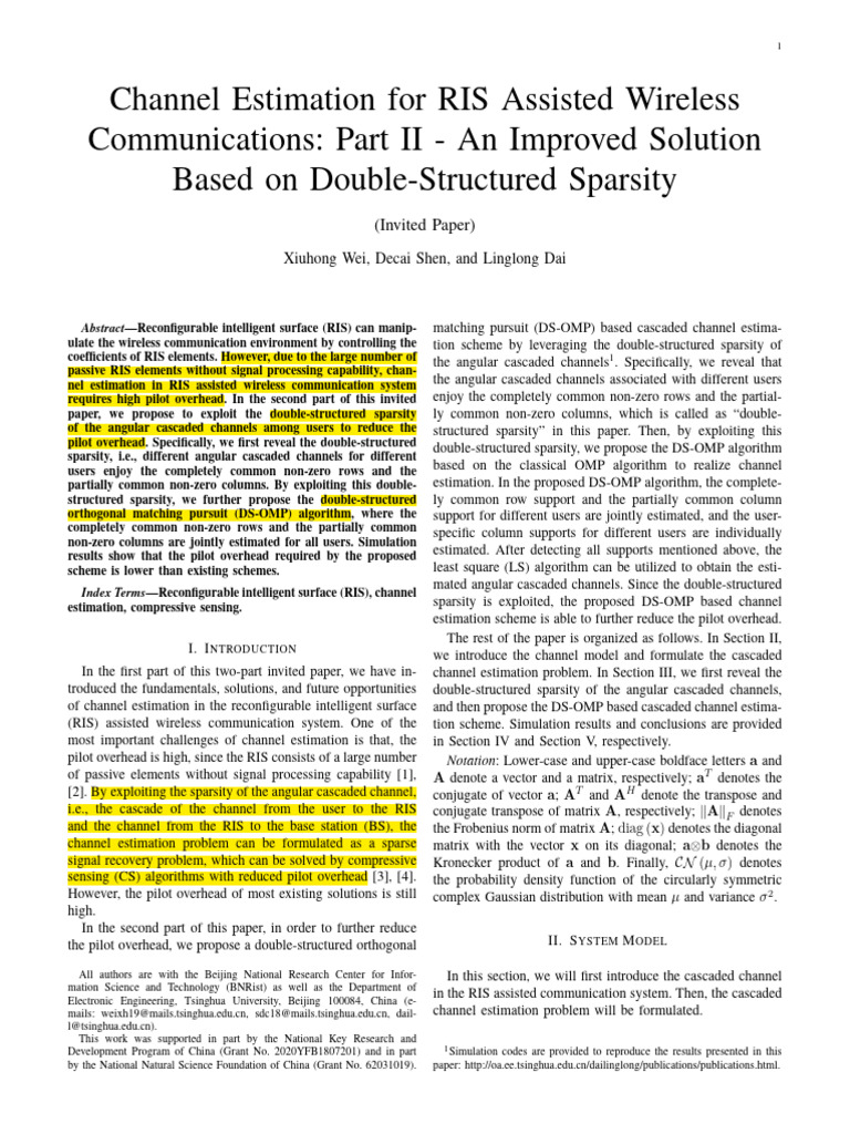 2021 - Channel Estimation For RIS Assisted Wireless Communications Part II - An Improved ...