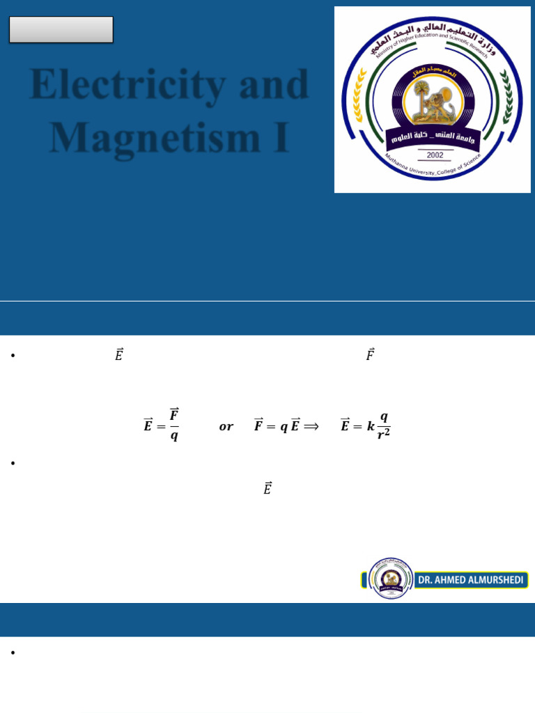 Lec 2 Electricity Magnetism | PDF | Electric Field | Force