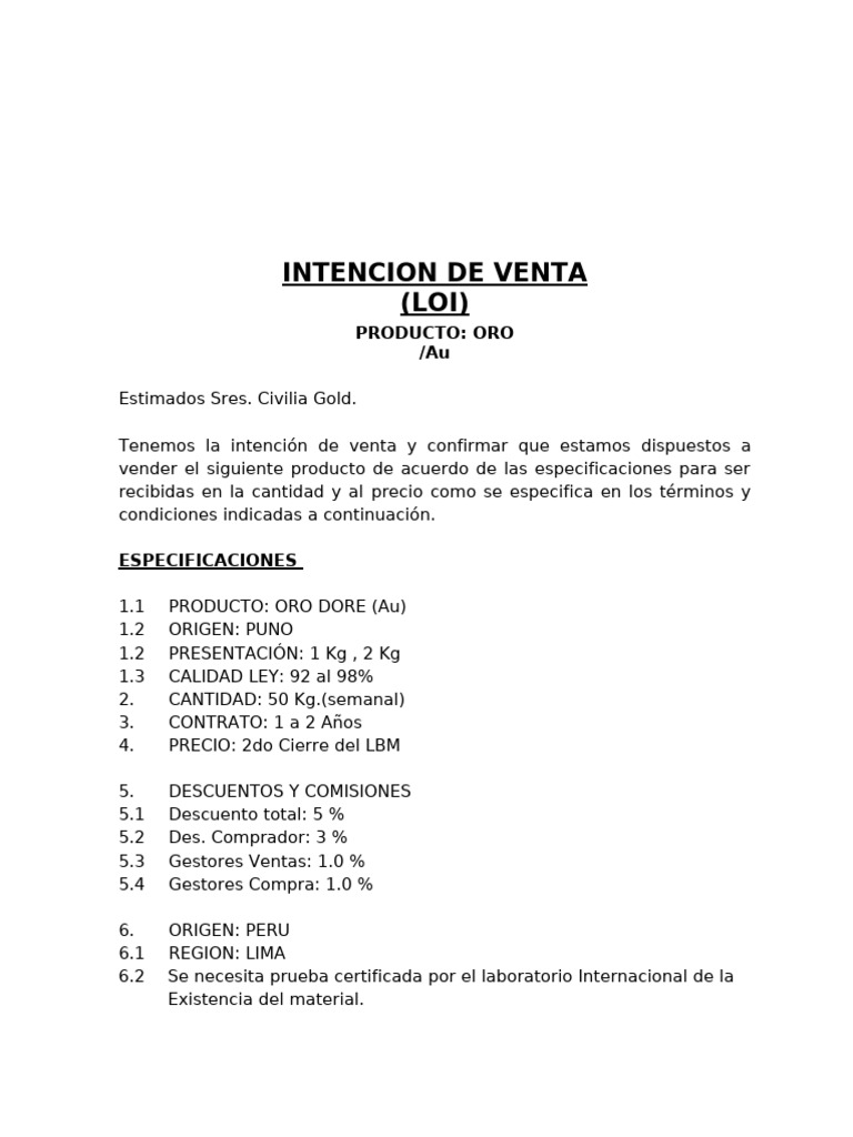 Intención de Venta de Oro Dore en Perú | PDF | Economias