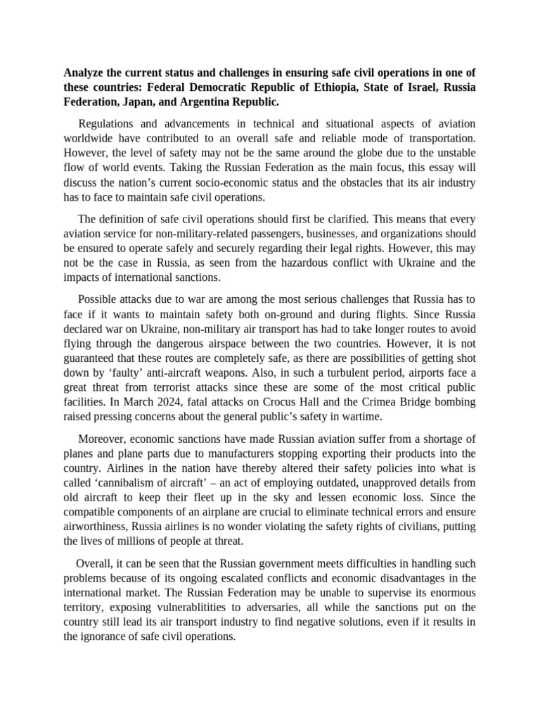 ICAO Final Proposal Essays | PDF | Aviation | Safety