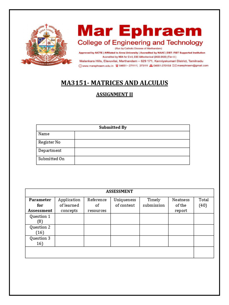 Assignment front page MA3151 | PDF