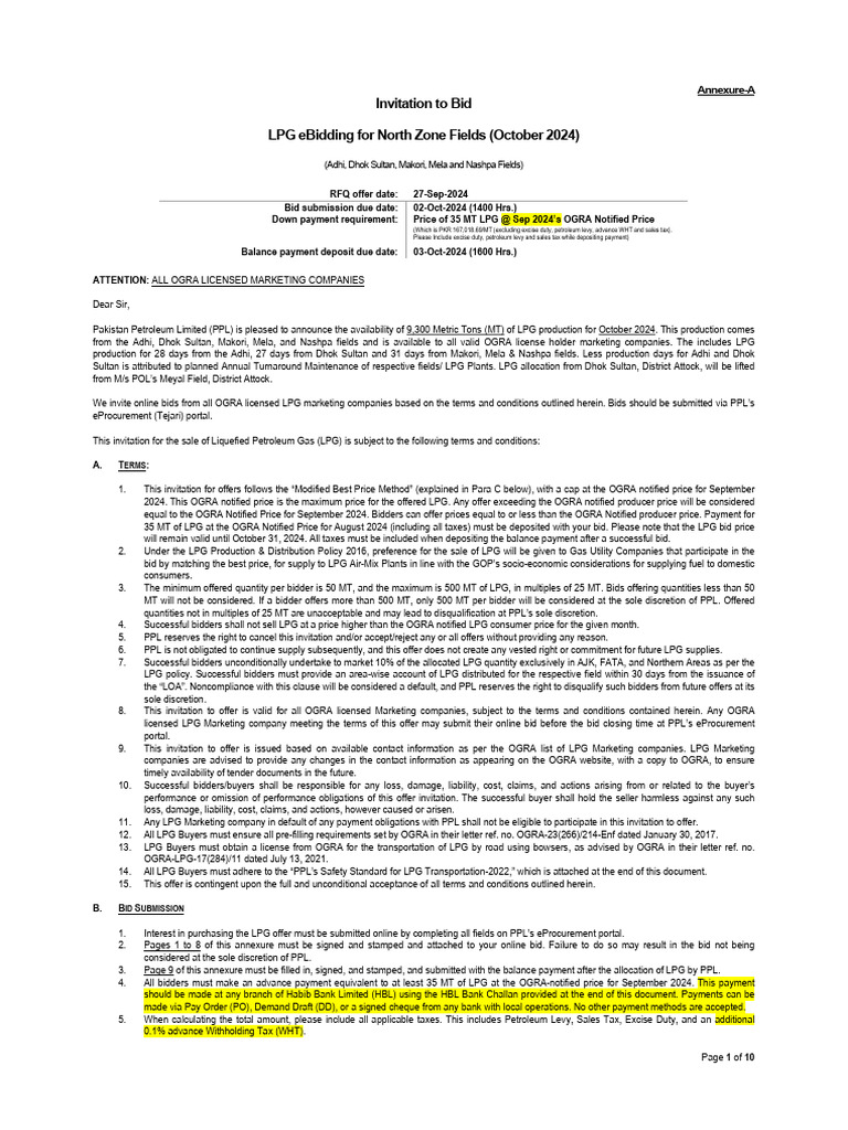 LPG Bidding Invitation for North Zone 2024 | PDF | Auction | Liquefied ...