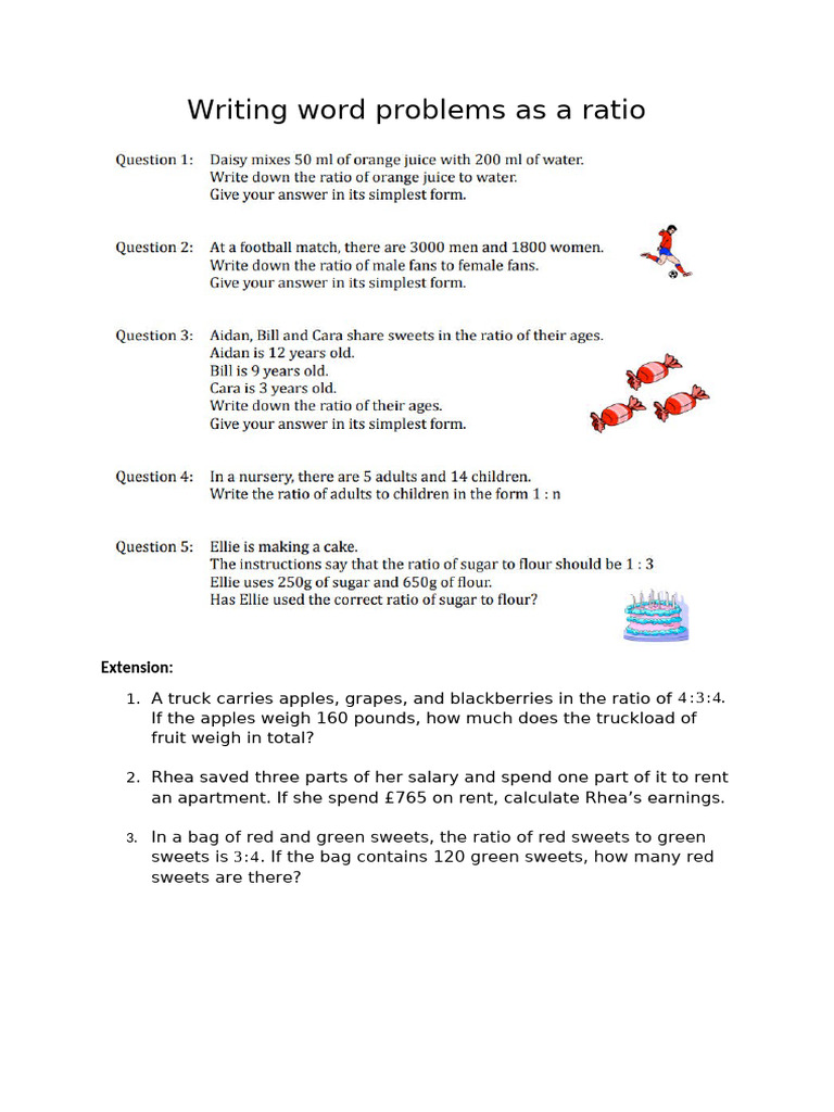 Writing Word Problems As A Ratio | PDF