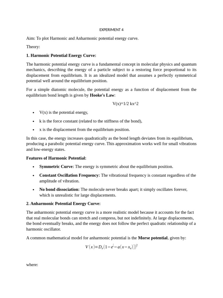 Harmonic vs Anharmonic Potential Curves | PDF | Oscillation | Physical Sciences