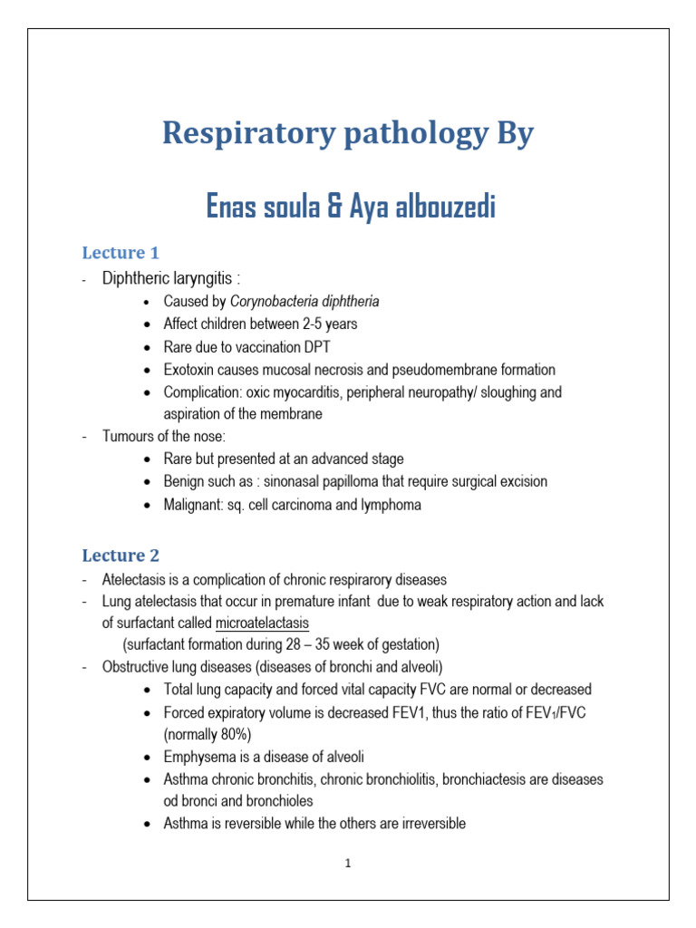 Respiratory pathology | PDF | Lung | Respiratory Diseases