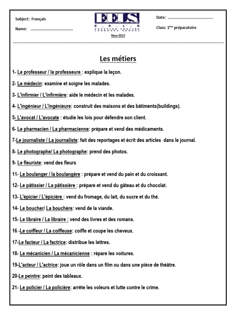 Métiers et lieux de travail en français | PDF | Coiffeur