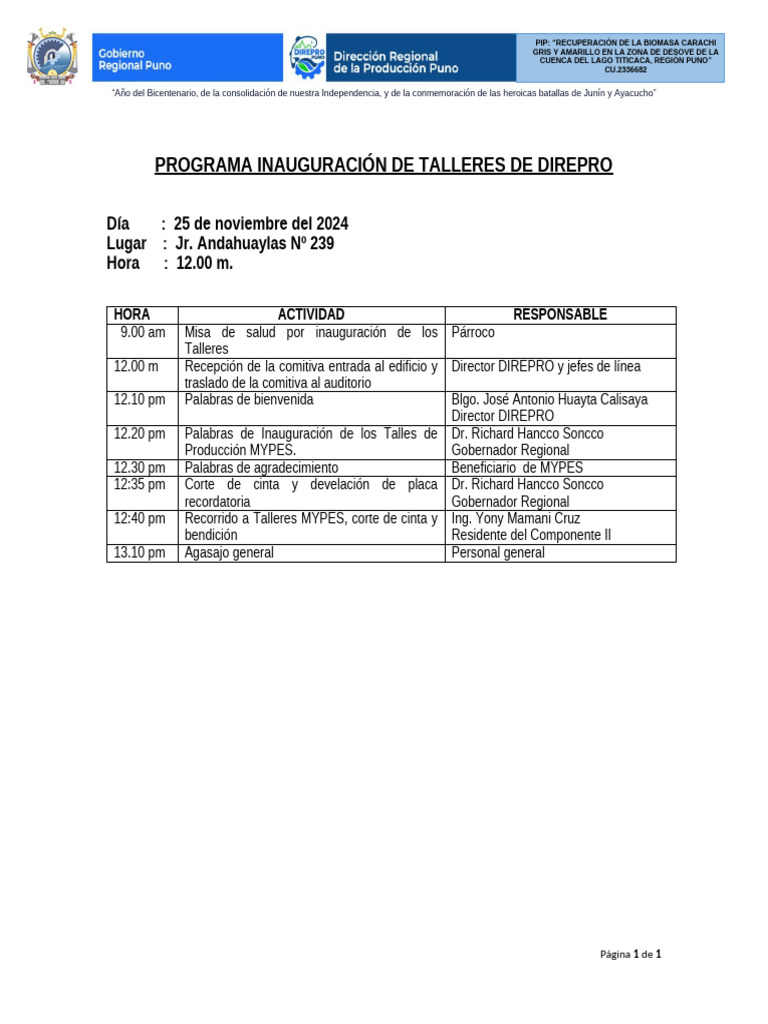 Programa de Inauguración Corregido | PDF