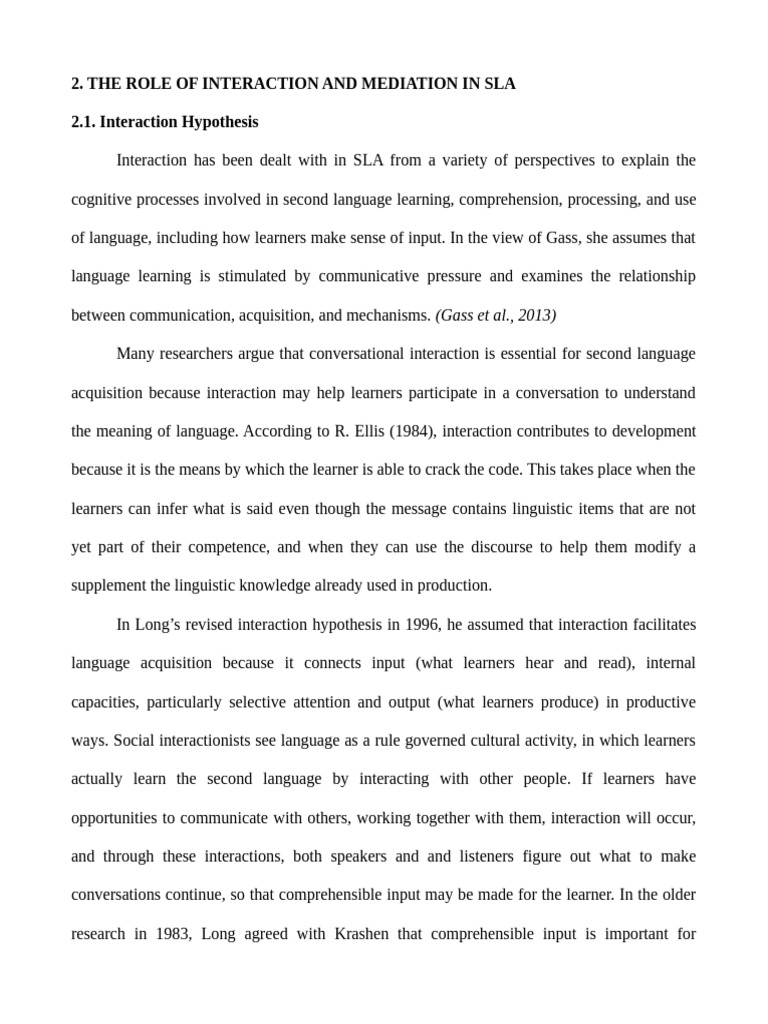 The Role of Interaction and Mediation | PDF | Second Language ...