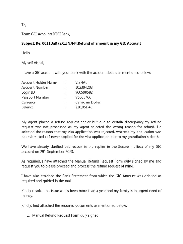 GIC Account Refund Request Issue | PDF