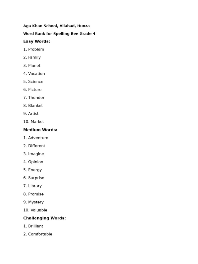 Spelling Bee Grade 4 | PDF