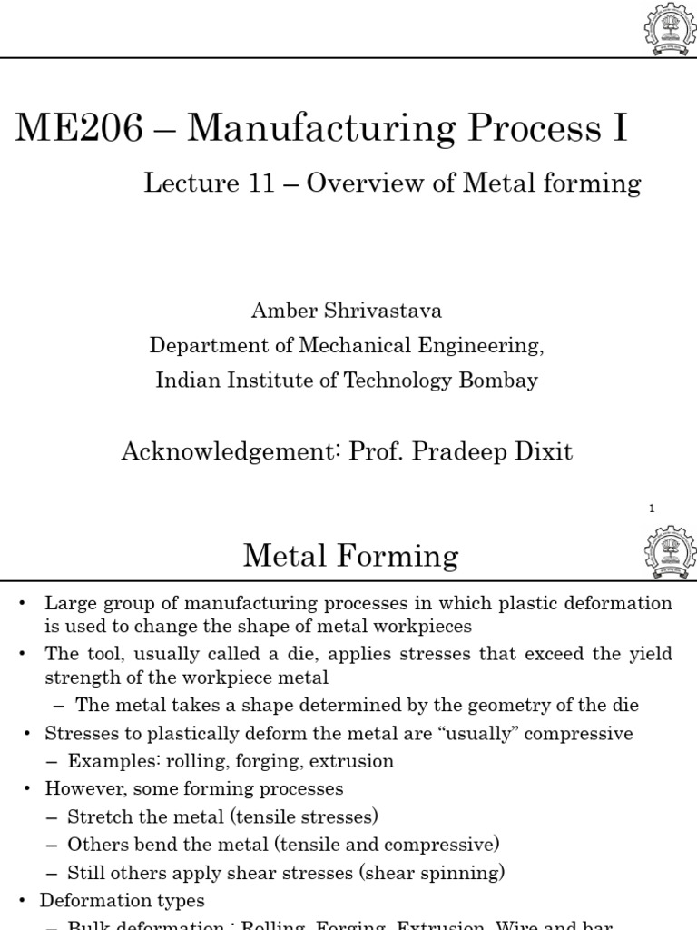 Lecture 10a-Forming | PDF | Deformation (Engineering) | Plasticity (Physics)