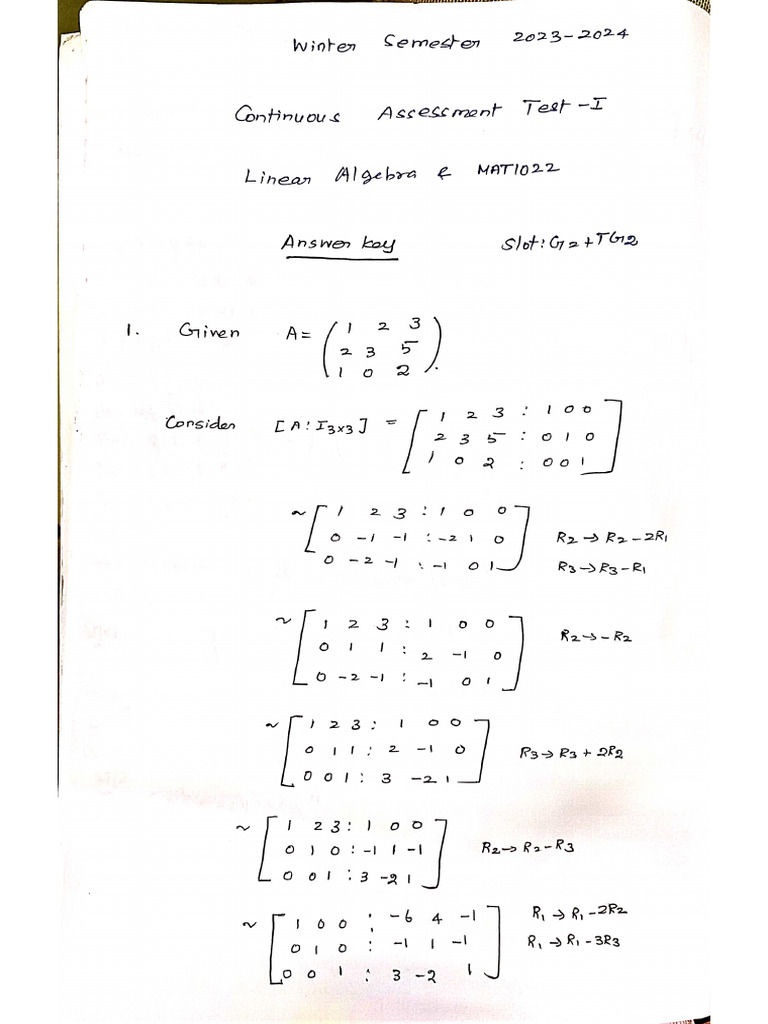 Winsem2023-24 Mat1022 TH VL2023240504933 Cat-1-Qp - Key | PDF