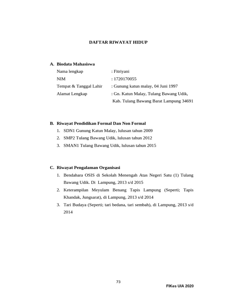 Riwayat Hidup Fitriyani | PDF