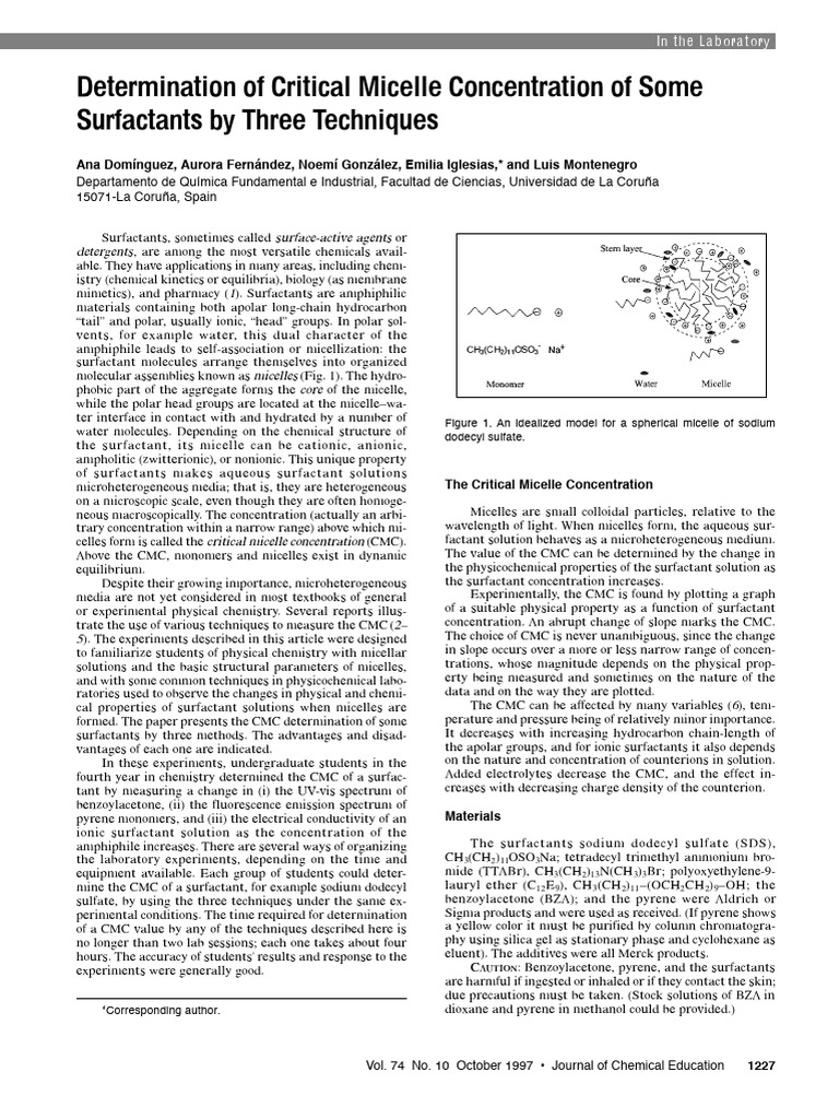Determining CMC of Surfactants in Lab | PDF | Surfactant | Sodium ...