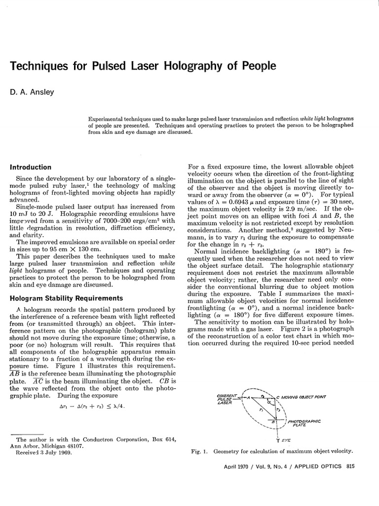 Techniques For Pulsed Laser Holography of People | PDF | Holography | Laser