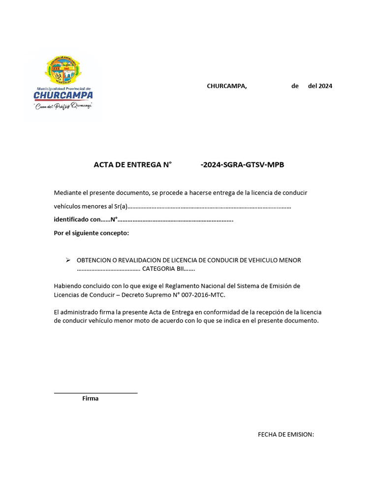 Modelo de Actas - Entrtega (1) | PDF